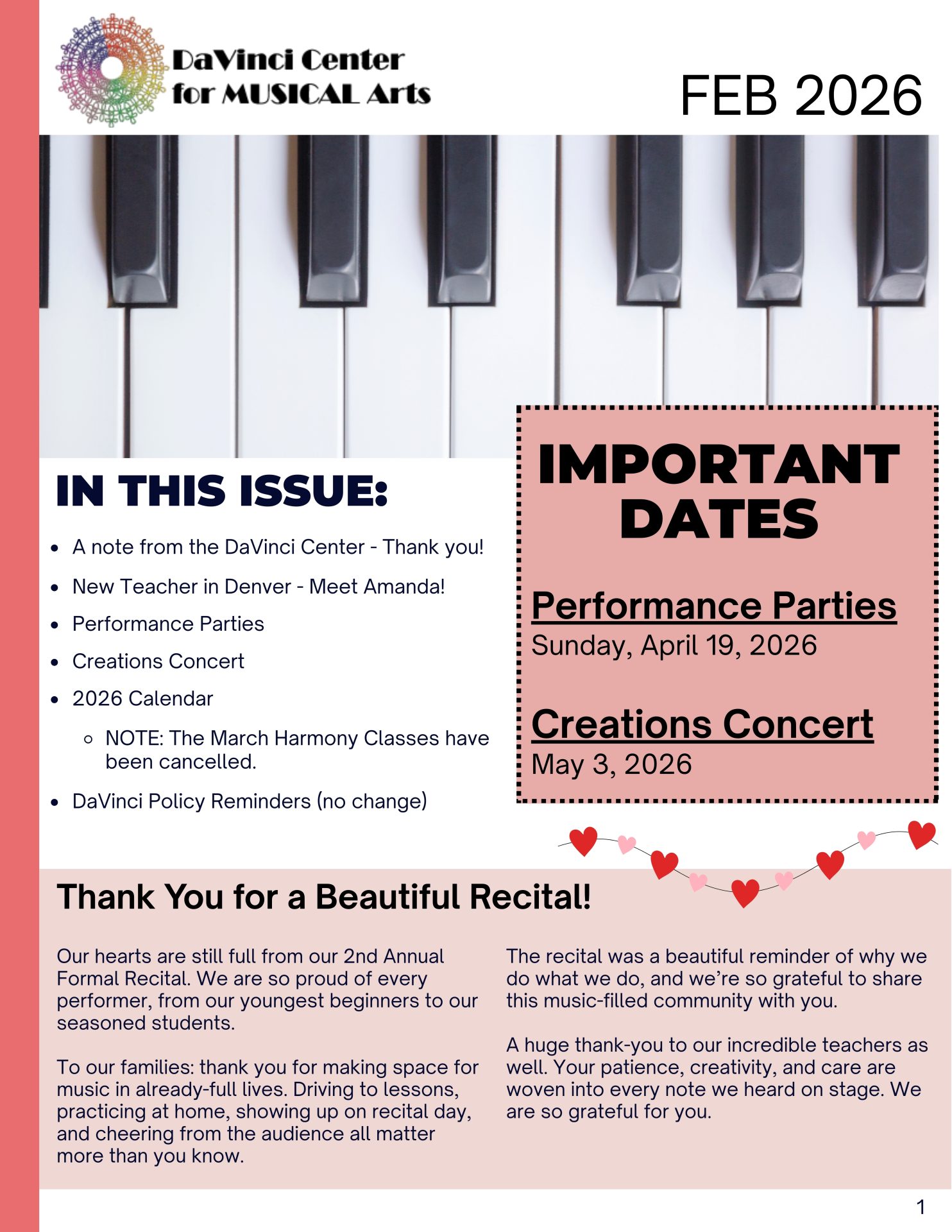 DCMA Newsletter - DaVinci Center For Musical Arts